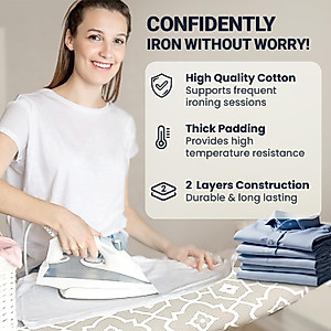 UniSimp Ironing Board Cover and Pad 18x54- Extra Thick Natural Cotton, Scorch and Stain-Resistant Iron Board Cover, Extra Large Iron Board Cover with Metal Fasteners Heavy Duty Heatproof Elastic Edge