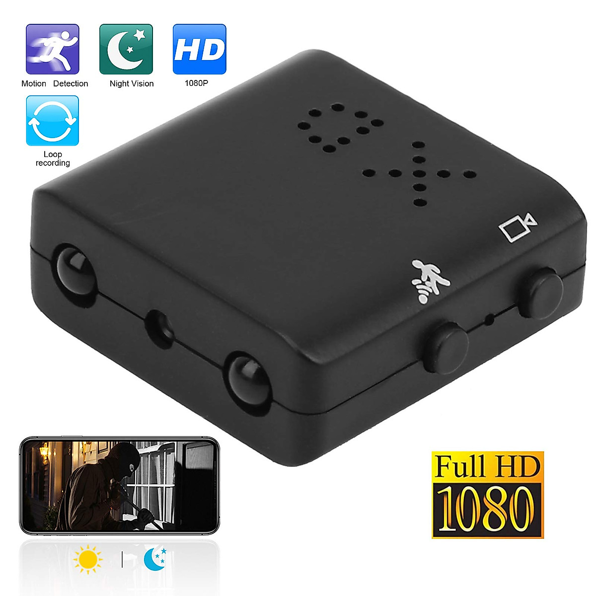 Salaty Motion Detection Camera, Plug and Play Motion Detection Recording 1080P Mini Security Camera, 3x2.8x1.1cm for Office Home