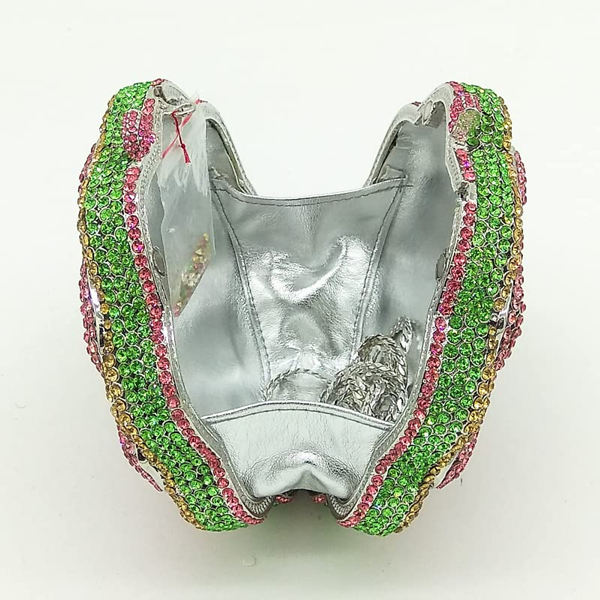 Boutique De FGG Rose Flower Crystal Clutch Women Evening Bags Formal Party Rhinestone Handbag Wedding Bridal Purse (Mini,Pink&Green)