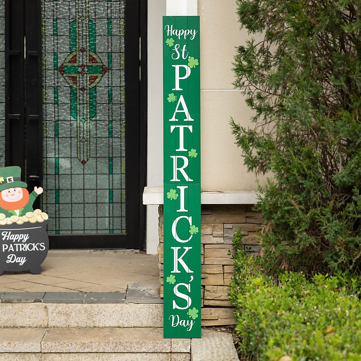 Glitzhome 60"L Wooden St. Patrick's Porch Sign, Happy St Patrick's Day Vertical Porch Decor for Home Front Door Yard Party