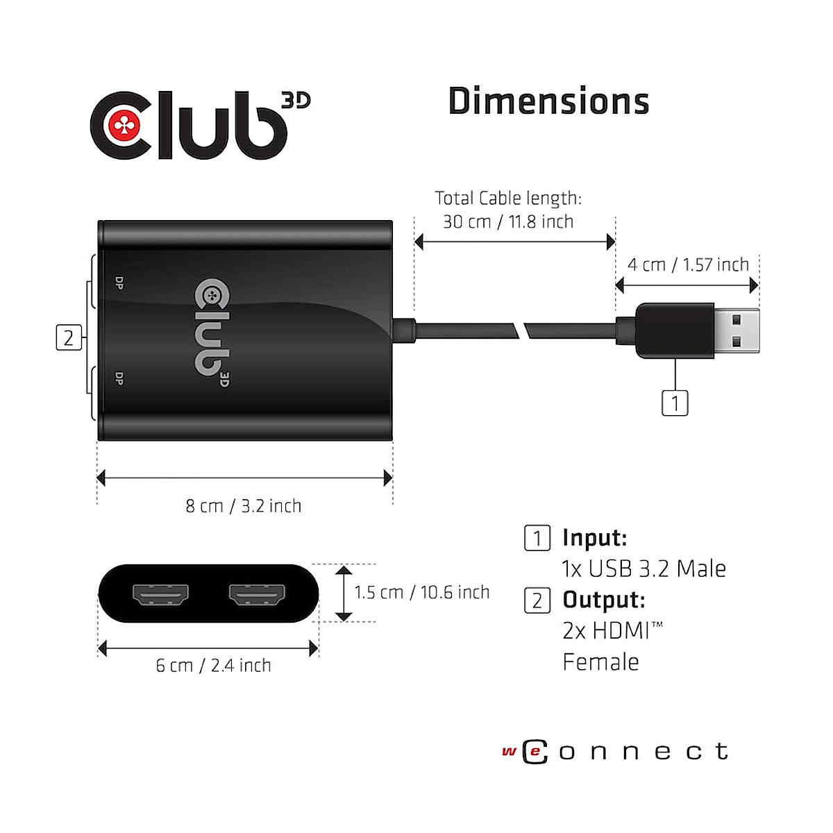 Club3D CSV-1474 USB 3.2 Gen1 Type A to HDMI Dual Monitor 4K60Hz