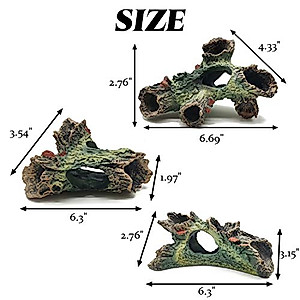 TIHOOD 3PCS Decaying Trunk Aquarium, Betta Fish Ornament, Freshwater Ornament - Resin Aquarium Decoration Log, Fish Tank Wood with Holes and Aquarium Caves
