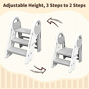 Sephyroth Kid Step Stools for Bathroom Sink,Adjustable 3 Step Stools with Handles to 2 Step Stool for Kids Toilet Potty Training,Kitchen Counter Plastic Toddler Step Stool Helper(White)