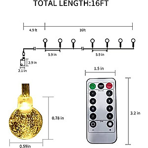 2 Pack Globe String Lights Battery Operated Christmas Balls Lights,16FT 40 LED Twinkle String Light 8 Modes with Timer Remote Control for Indoor Outdoor Patio Bedroom Christmas Tree Tent Decor
