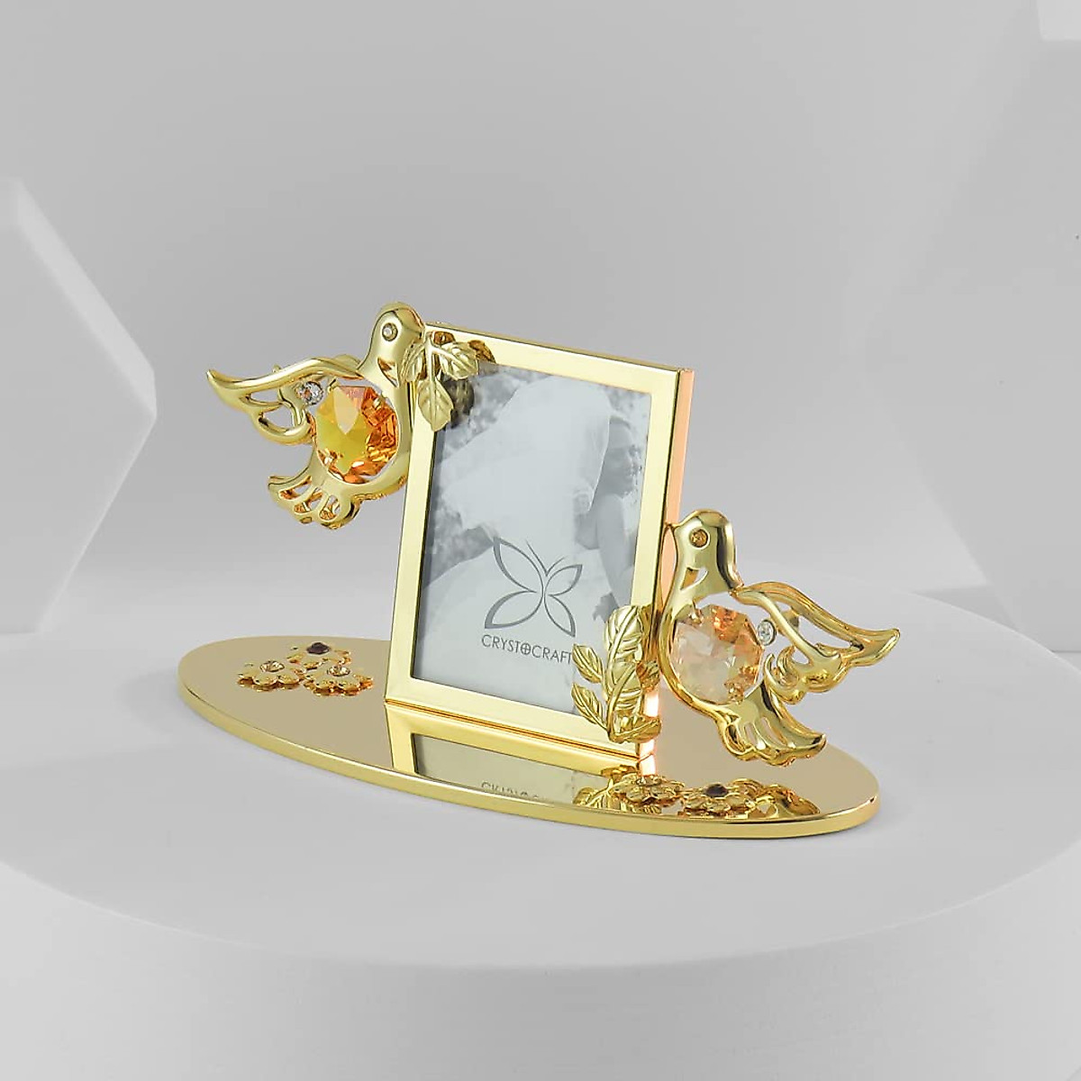 Crystocraft Picture Frames, Cross with Brilliant Cut Austrian Crystal Studded Baby Memories Frame Keepsake Frame Photo Frame 5.47 X 3.22 Inch for Baby Boy, Baby Girl