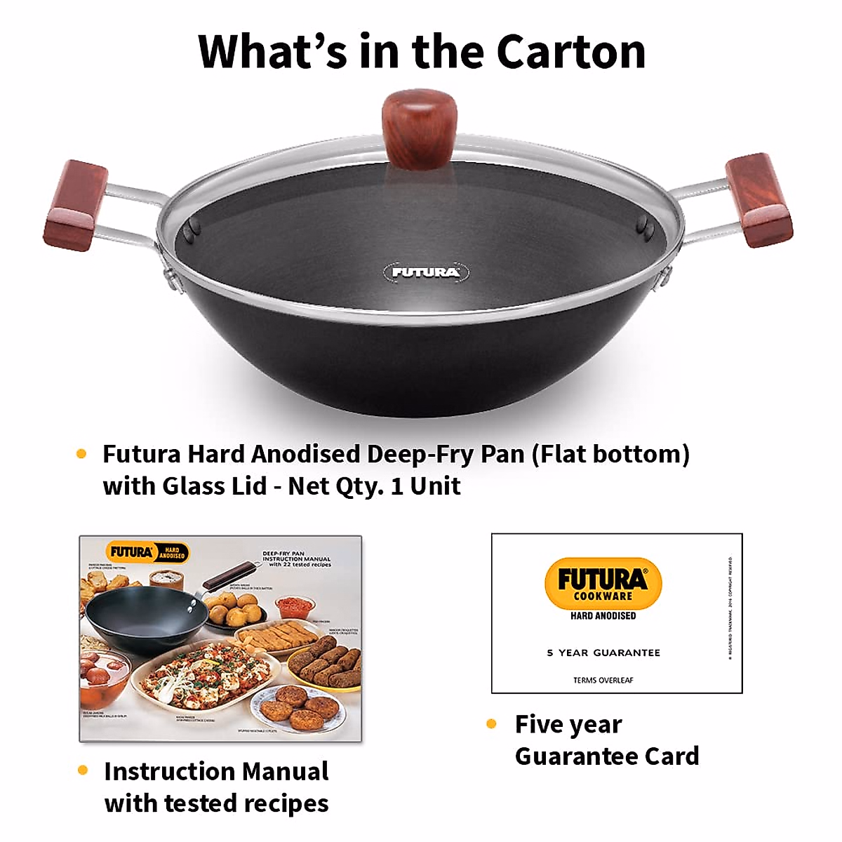 FUTURA Hawkins 3 Litre Deep Fry Pan with Glass Lid, Hard Anodised Kadai, Flat Bottom Kadhai, Black (AD30G)