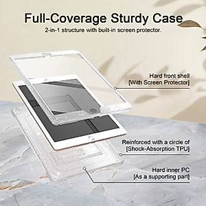 ZoneFoker Case for iPad Air 2 Case, for iPad 6th/5th Generation 2018/2017, for Apple iPad 9.7 inch with Screen Protector/Stand,Clear Glitter Full-Body Coverage Slim Cover for Girls Women Kids