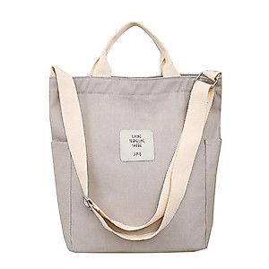 Belsmi Shoulder Bag Canvas Totes Bag Shopping Cotton Crossbody Travel Weekend Handbag Work Bag (Large, Grey)
