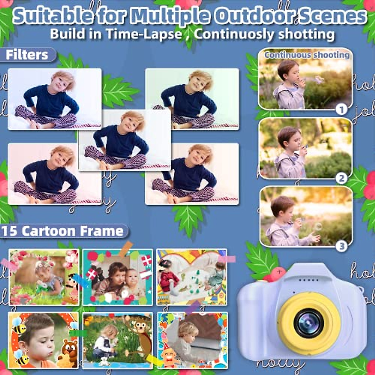 Miiulodi Kids Waterproof Camera - Birthday Gifts for 3 4 5 6 7 8 9 10 Year Old Boys 2 Inch IPS Screen Underwater Action Camera with 32 GB SD Card, Pool Toys for Kids Age 8-12 Blue