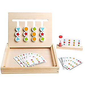 Skrtuan Montessori Learning Toy, Wooden Toys Color Shape Slide Puzzle Matching Brain Teasers Logic IQ Game Montessori STEM Preschool Educational Toys for Toddlers Kids Boys Girls
