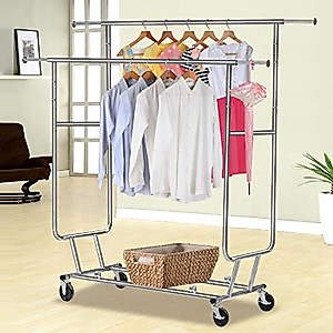 Topeakmart Rolling Clothes Rack 250 lbs Load Capacity Commercial Double Rail Garment Racks Portable Clothes Rack, Clothing Rack, Hanging Cloest Organizer, Drying Racks for Laundry, Wardrobe Cloest