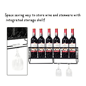 KNC Wall Mounted Wine Rack, Metal Bottle & Glass Holder with Hanging Stemware Glasses, Kitchen,Restaurant Living Room Décor,Storage Rack (Large (50cm/19.68in))