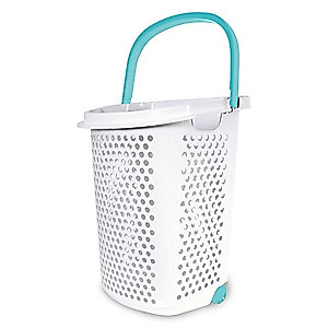 Home Logic 2.0-Bu. Rolling Laundry Hamper Container Bin Storage in White Features Pop-Up Handle, Hole Pattern for Ventilation, Built-in Wheels to Maneuver (1, 2.0-Bu.)