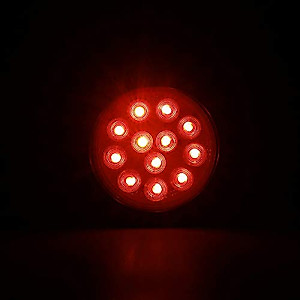 MCRESOAR 4Pcs 4 Inch Round Led Trailer Tail Lights Red 12 LED Waterproof Brake Stop Turn Tail Marker Lights Sealed Flush Mount for Truck Trailer RV Grommet and Plug Included