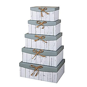Soul & Lane Decorative Storage Cardboard Boxes (Set of 5) | White Birch Pattern with Hemp Ties | Paperboard Boxes for Organizing
