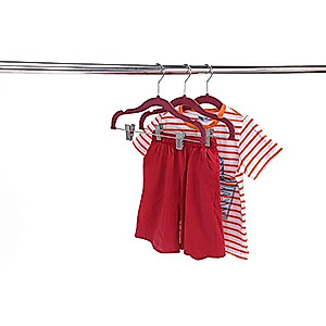 30+10 Quality Kids Children's Plastic Non Velvet Non-Flocked Thin Compact Shirt and Skirt/Pant Bundle Coat Hangers with Metal Clips for Skirts Pants Blouses 360° Swivel Hook, Jacket, Raspberry