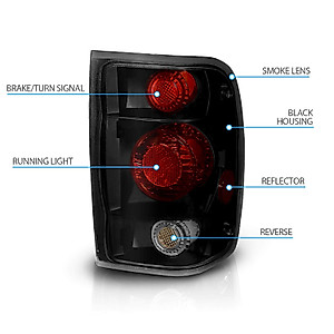 AmeriLite Black/Smoke Replacement Brake Tail Lights Set For 98-00 Ford Ranger Only - Passenger and Driver Side