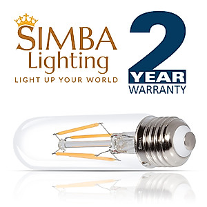Simba Lighting LED T10 Tubular Edison Filament Light Bulbs (6 Pack) 4W Dimmable 40W Equivalent 120V for Cabinet Display, Piano Lamps, Clear Glass Decorative, Standard Medium E26 Base, Warm White 2700K