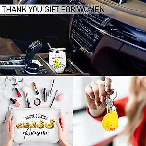 Lallisa 3 Pcs Duck Tumbler Keychain Duck Cosmetic Bag with You're Awesome for Duck Lovers Travel Coffee Mug Employee Appreciation Gift for Coworker Women Girls Recognition Student Teacher