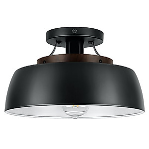 DAKASON Semi Flush Mount Ceiling Light Fixture, Vintage Close to Ceiling Light, Matte Black Farmhouse Ceiling Lamp for Kitchen Hallway Entry Living Room Bedroom, E26 Base