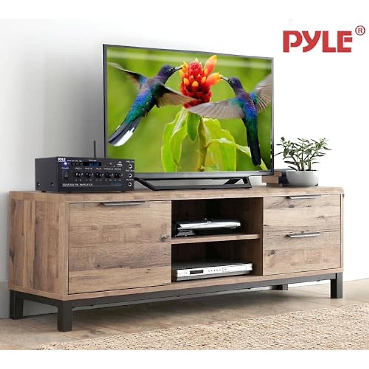 Pyle Compact Mini Home Power Amplifier - 40W Smart Small Audio Stereo Receiver w/ AUX 2 Microphone IN COM/8-Ohm/25V/70V Speakers LED Input Selector For PA Amplified Speaker Sound System PCM20A