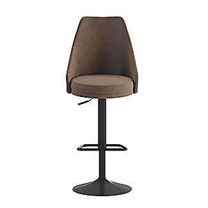 Flash Furniture Chrishelle Set of 2 Commercial Adjustable Height Bar Stools - Brown LeatherSoft Tufted Upholstery - Pedestal Base - Integrated Footring