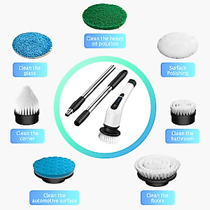 Electric Spin Scrubber, Electric Bathroom Cleaning Brush, LHPY Upgraded Version with 7 Replacement Brush Heads and Extension Handle, Suitable for Cleaning Walls, Floors, bathrooms, Kitchens, Cars