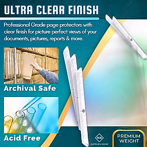 Sheet Protectors for 3 Ring Binder - 100 Premium Clear Plastic Page Protectors for 3 Ring Binder - Sleeves 8.5 x 11 for Paper & Documents