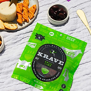 KRAVE All Natural Beef Jerky, Chili Lime - Protein Packed Snacks Roasted for Maximum Flavor - 100% Grass Fed Beef - Gluten Free - 2.7 Ounce (Pack of 8)