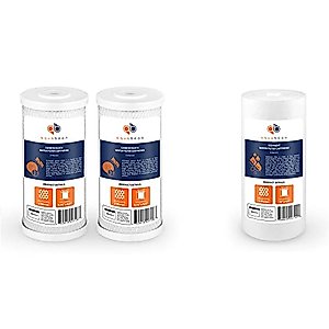 Aquaboon 2-Pack Universal Whole House 5 Micron 10 x 2.5 inch Cartridges Coconut Shell Water Filter Cartridge & Aquaboon 1-Pack of 5 Micron 10" Sediment Water Filter Replacement Cartridge