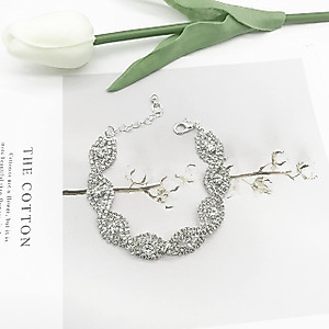 JEWPARK 4 PCS Crystal Tennis Bracelet Silver Rhinestone Stretch Bracelets for Women 4A