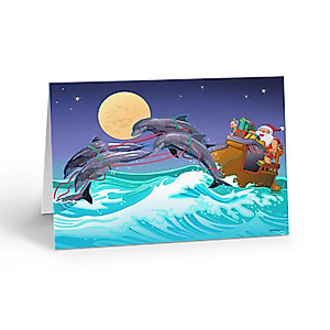 Stonehouse Collection | Ocean Delivery Christmas Cards | Dolphin Helping Santa Christmas Cards | 12 Boxed Cards with Envelopes (Dolphing Helpers)