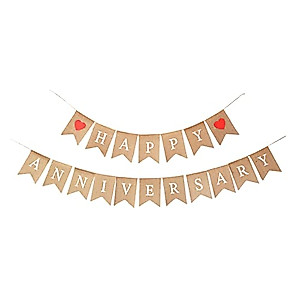 Mandala Crafts Happy Anniversary Banner Burlap Garland - Happy Wedding Anniversary Banner - Happy Anniversary Decorations for Party