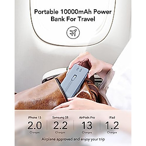 VRURC Portable Charger, 22.5W Fast Charging Power Bank with Built-in Cables & AC Wall Plug, 10000mAh Battery Pack(QC4.0 PD3.0), USB C with 4 Output 2 Input, Compatible with iPhone Samsung etc - Blue