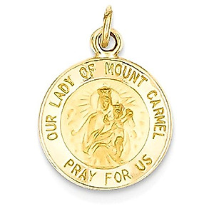 14K Yellow Gold Our Lady of Mt. Carmel Medal Necklace Charm Pendant Only