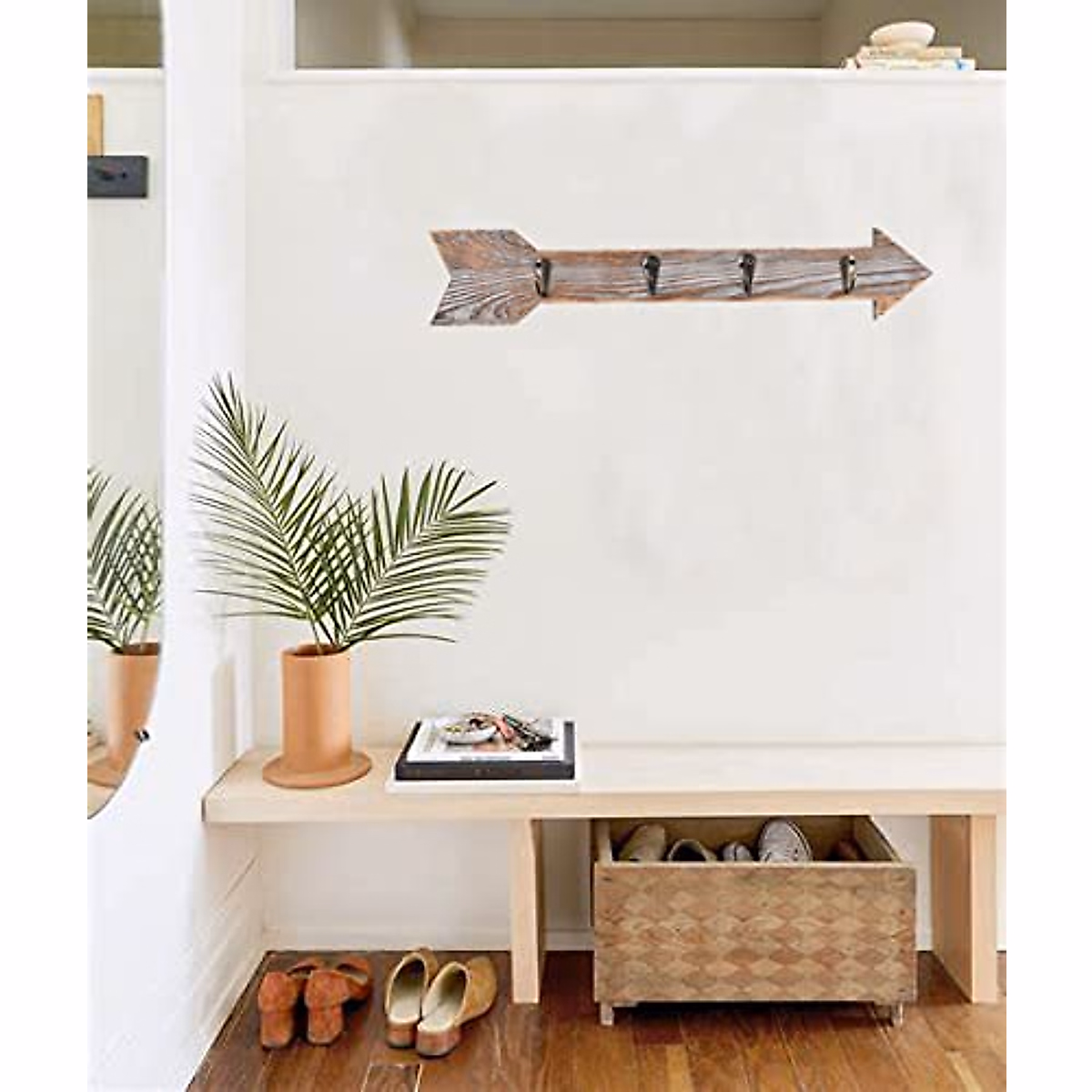 Decorative Wood Arrow Wall Hooks Hanger Coat Rack Key Holder Wall Decor - Farmhouse Chic Rustic Coat Hooks | Great for Keys, Coats, Dog Leash, Hats, Keys Hooks for entryway Front Door