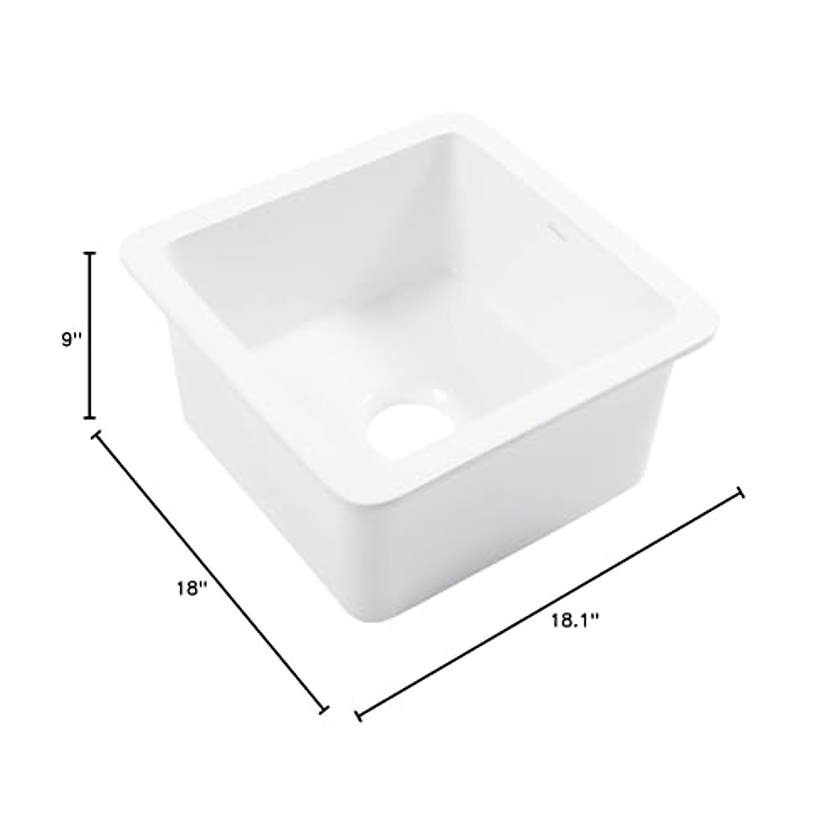 Sinkology Eden Crisp White Fireclay 18" Single Bowl Undermount Kitchen Sink