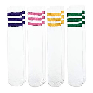 Jefferies Socks Boys' Girls Unisex Stripe Assorted Knee High Tube Socks 4 Pack, Rainbow Assorted, Medium