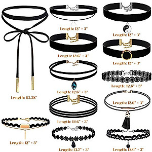 shynek Choker Necklace for Women, 12 Pcs Black Choker Necklace Set Black Lace Tattoo Velvet Chokers for Women and Teen Girls