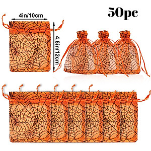 50PCS Halloween Organza Bags Gift Jewelry Candy Bags for Halloween Party 4x4.8Inch (Orange, 4x4.8Inch)