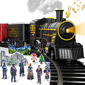 Lucky Doug Christmas Train Set Toys for Kids, Electric Toy Train Set W/Smokes, Light & Sound Include 4 Cars and 14 Tracks, Train Set Toys