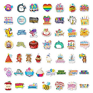 Happy Birthday Stickers for Kids Bulk 50PCS, Icicrim Cute Birthday Stickers for Water Bottles Laptop Phone Waterproof Vinyl Decals Kids Stickers Birthday Decor