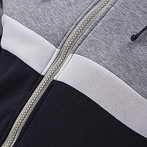 Mens Zipper Hooded Sweatshirts, Thenlian Men‘s Long Sleeve Autumn Winter Patchwork Zipper Pocket Hoodies Top Blouse(Navy, XXL)