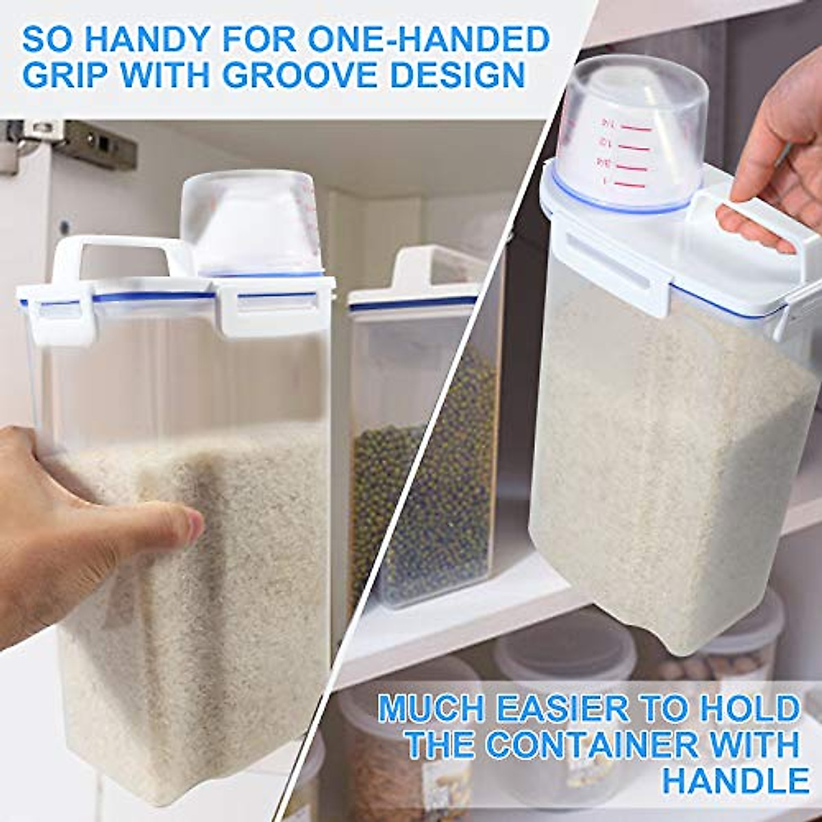 TBMax Rice Storage Container - 5 Lbs Flour Container Cereal Dispenser with Measuring Cup, Airtight Dry Food Container Bin for Kitchen Pantry Storage Organization