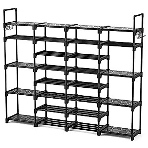 ROJASOP Large Shoe Rack Storage Organizer for Closet Entryway, 62-66 Pairs Sturdy Tall Shoe Rack for Closet with Side Hooks Garage Shoe Rack Stackable Boot Shoe Rack for Bedroom