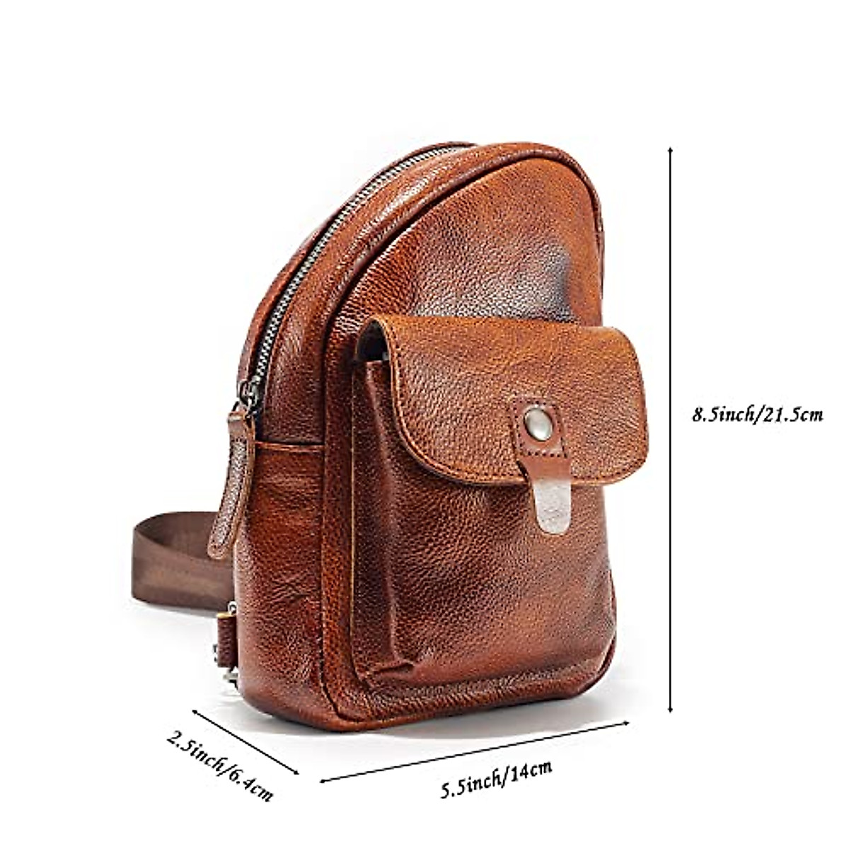GZRHKJ Crossbody Bags for Women Men, Genuine Leather Small Sling Bag for Women Men，Handmade Chest Bag Shoulder Backpack——Brown