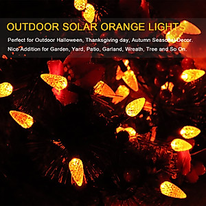 C6 Orange Halloween Lights, Waterproof 8 Mode Solar Halloween String Lights, 21Ft 50LED Orange Solar Christmas Lights C6 Strawberry Lights for Halloween Decoration Thanksgiving Day Christmas Holiday