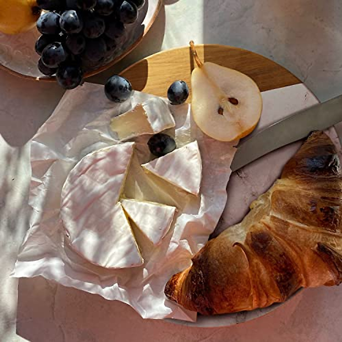 Flexzion Round Marble Cheese Board - 11 Inch White Marble and Wood Cheese Board for Charcuterie, Cheese, Cutting, Pastry, Trivet - Non-Stick and Heat Resistant Marble Board