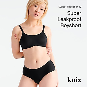 KNIX Super Leakproof No-Show Boyshort, Leakproof Underwear, Period Underwear for Women, Machine Washable, Reusable, Black, XXX-Large (1 Pack)