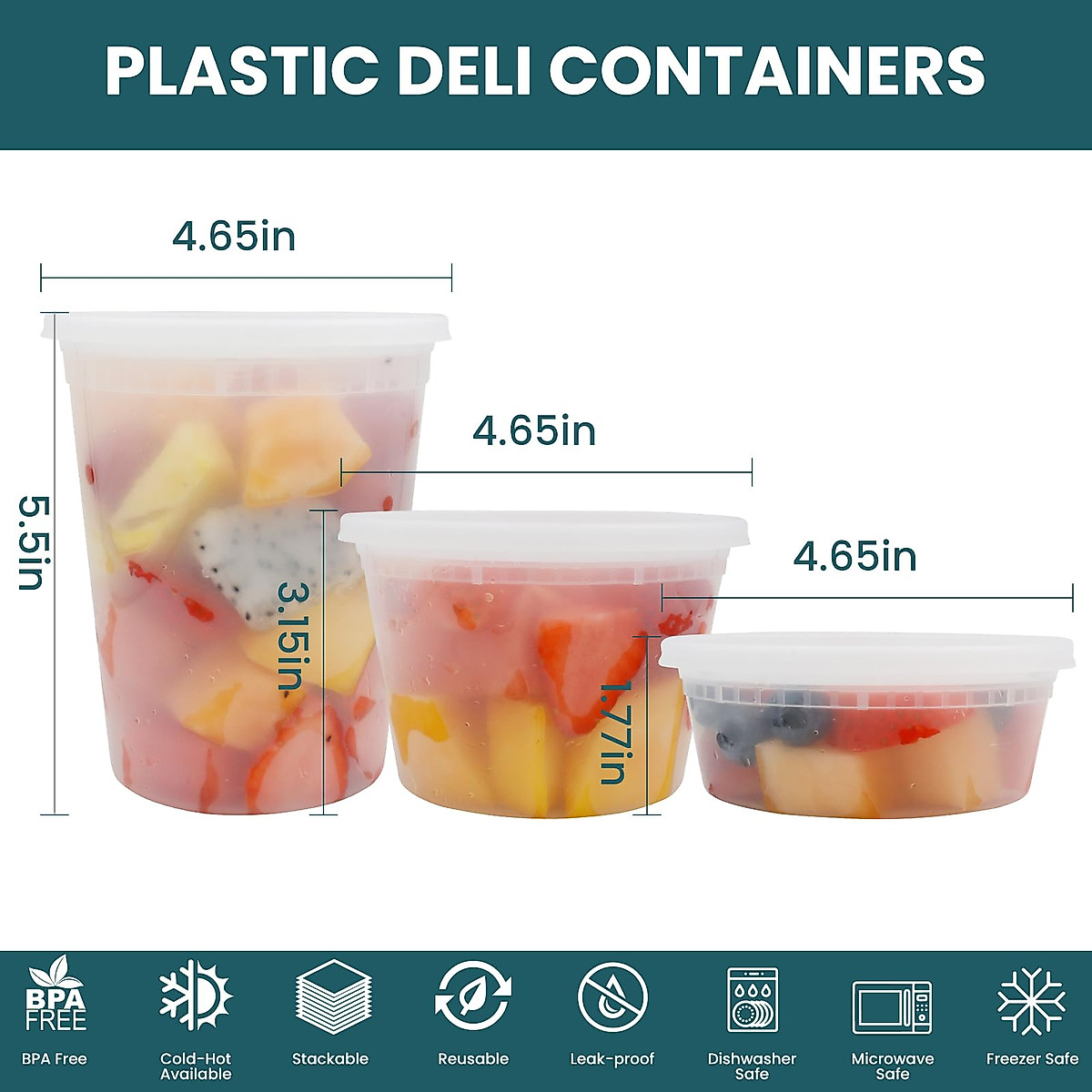 WGCC Deli Containers with Lids 48 Sets- Disposable Soup Containers with Lids 8oz, 16oz, 32oz - Plastic Containers with Lids, Food Containers with Leakproof, BPA Free/Microwave/Freezer/Dishwasher Safe